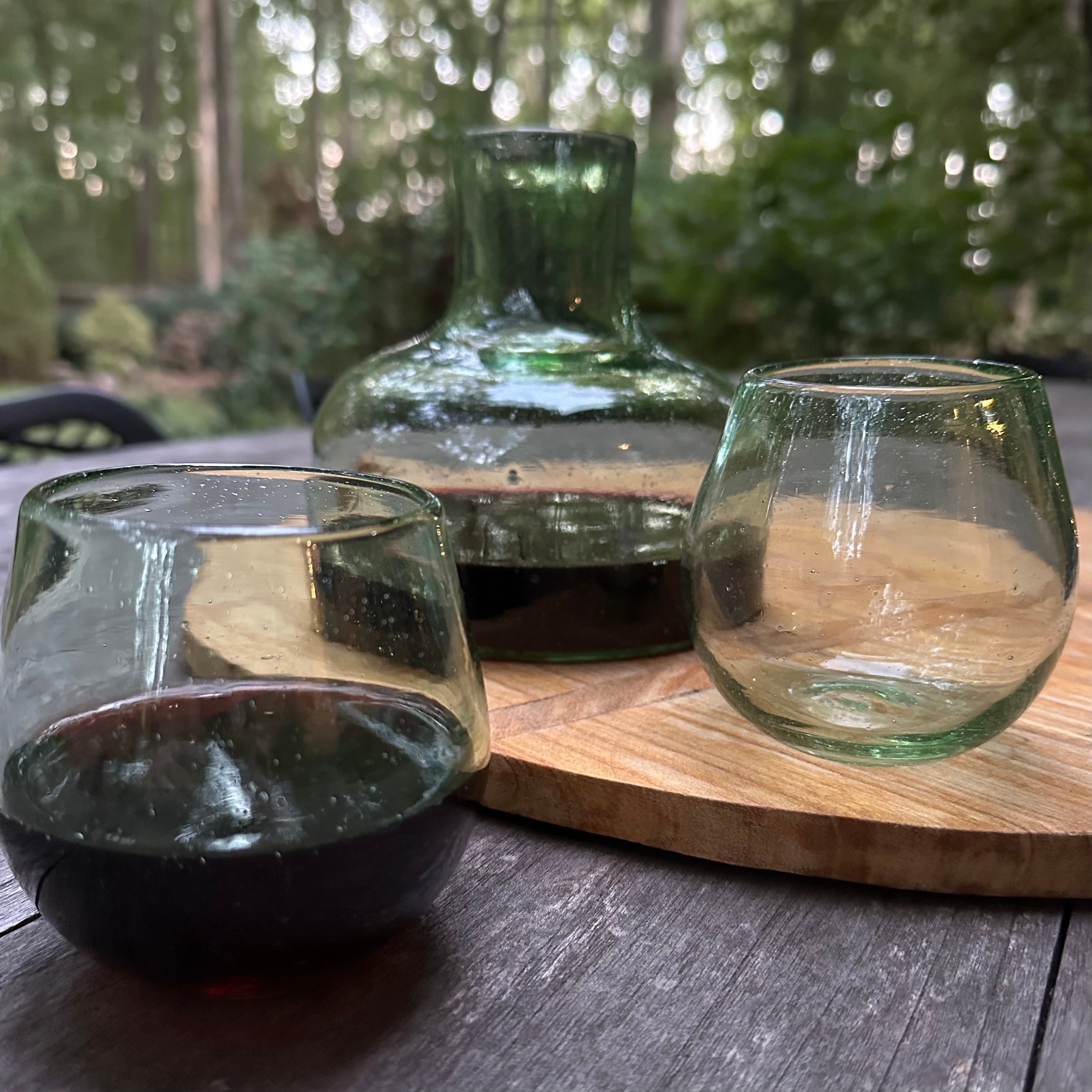 Handblown Green Stemless Wine Glasses | Intertwined: Handmade for Good